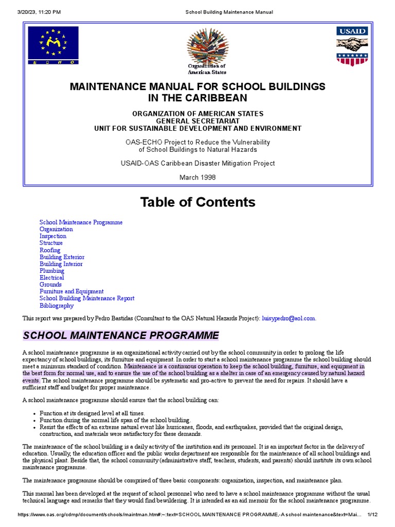 School Building Maintenance Manual Pdf Fuse Electrical Plumbing