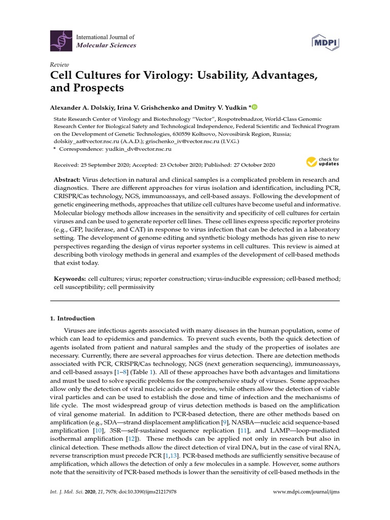 Cell Culture For Virology | PDF | Virus | Polymerase Chain Reaction