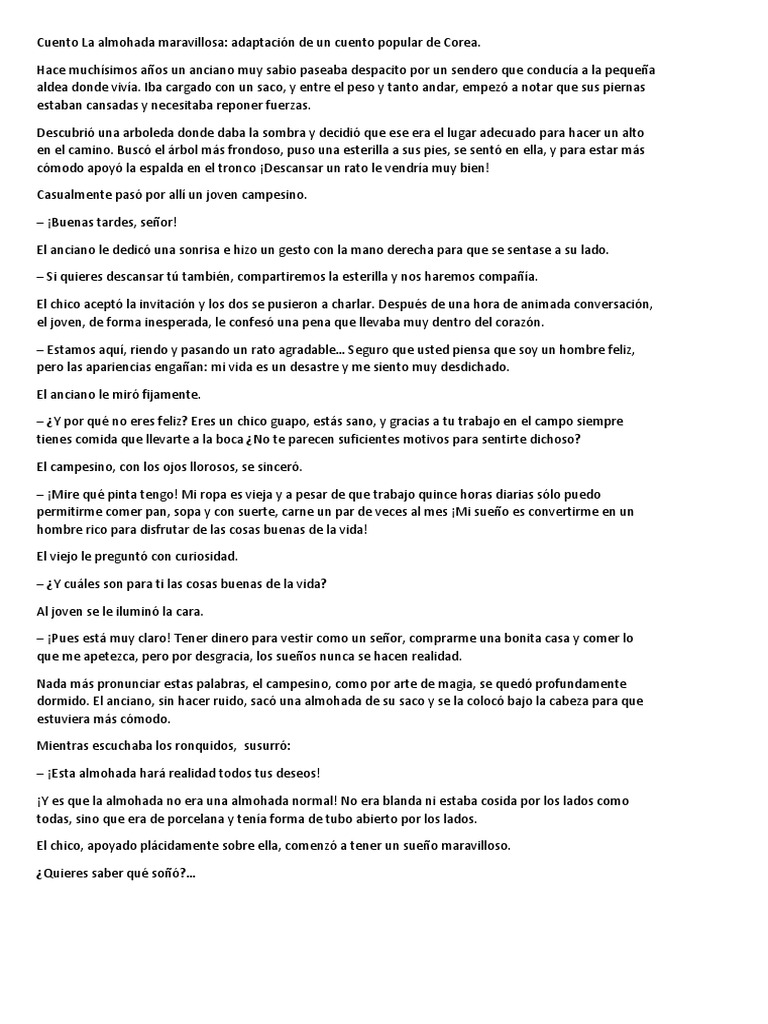 Cuento La almohada maravillosa | PDF | Almohada