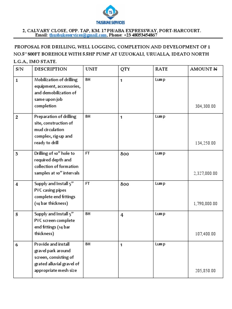 Proposal For Water Project Drilling | PDF | Borehole | Casing (Borehole)