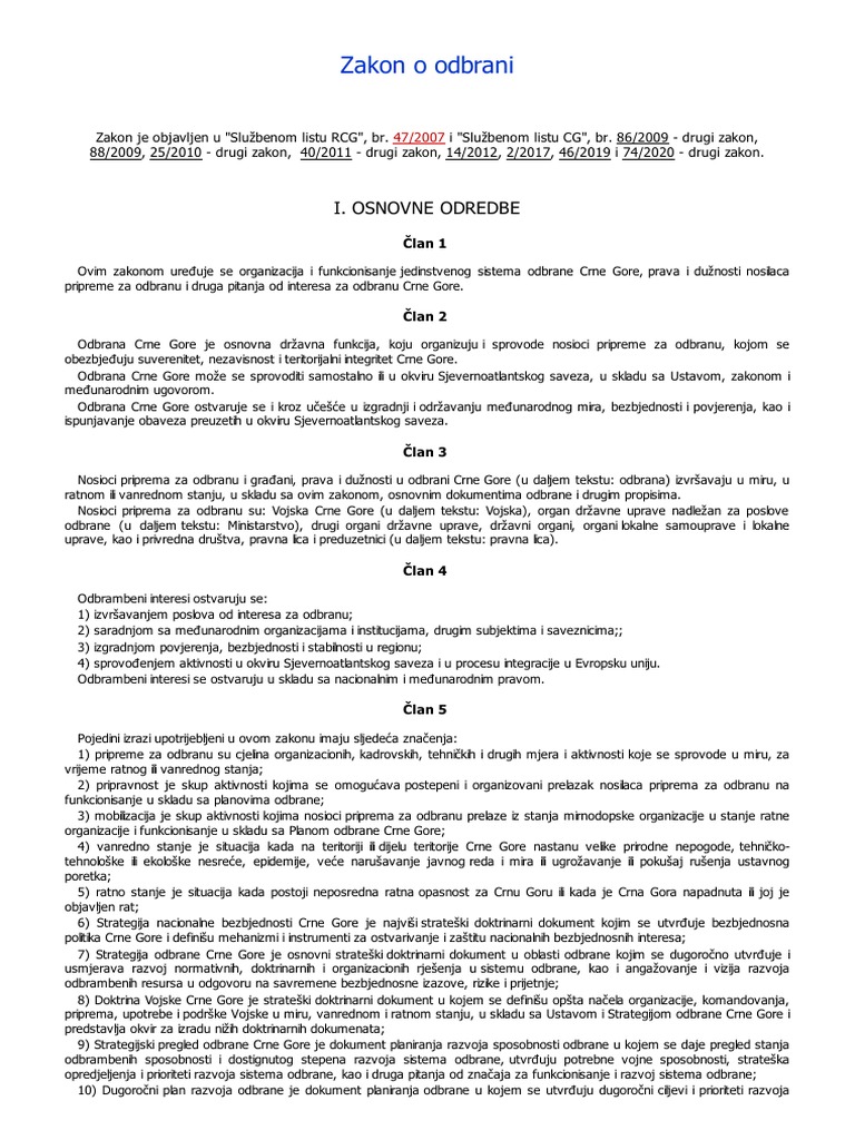 Zakon o Odbrani | PDF