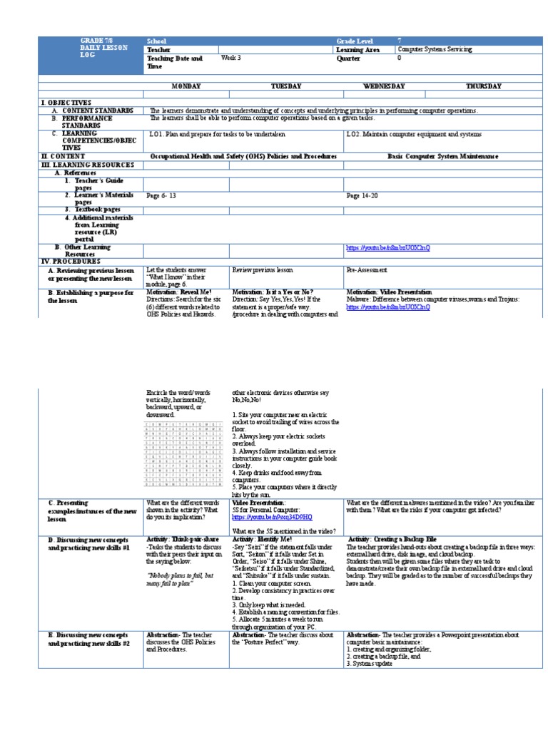 Grade 7 Computer Lesson Plan | PDF | Computer File | Learning