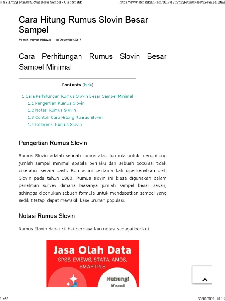 Cara Hitung Rumus Slovin Besar Sampel - Uji Statistik | PDF