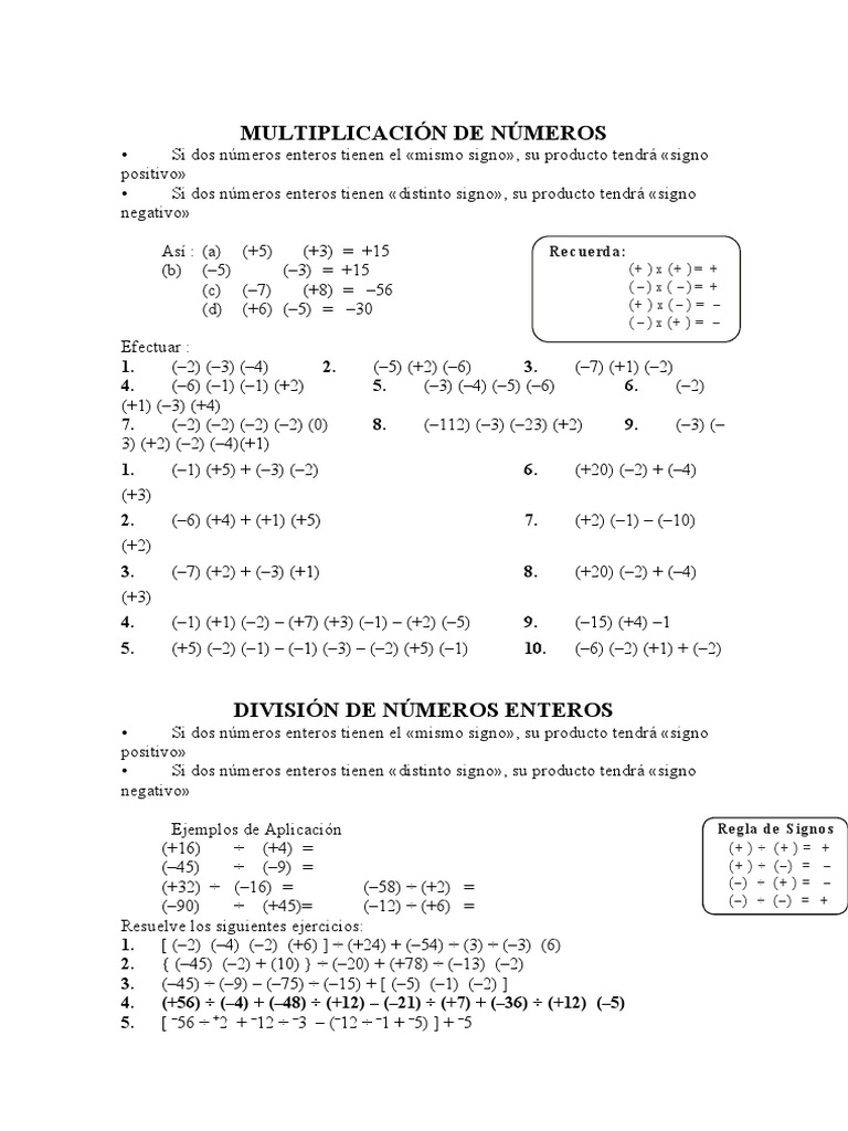 MULTIPLICACIÓN DE NÚMEROS | PDF | Multiplicación | Entero