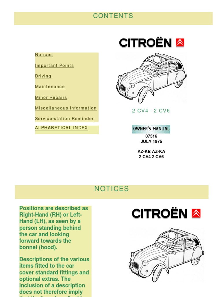 Citroen 2CV4 CV6 Owner's Manual | PDF | Trunk (Car) | Tire