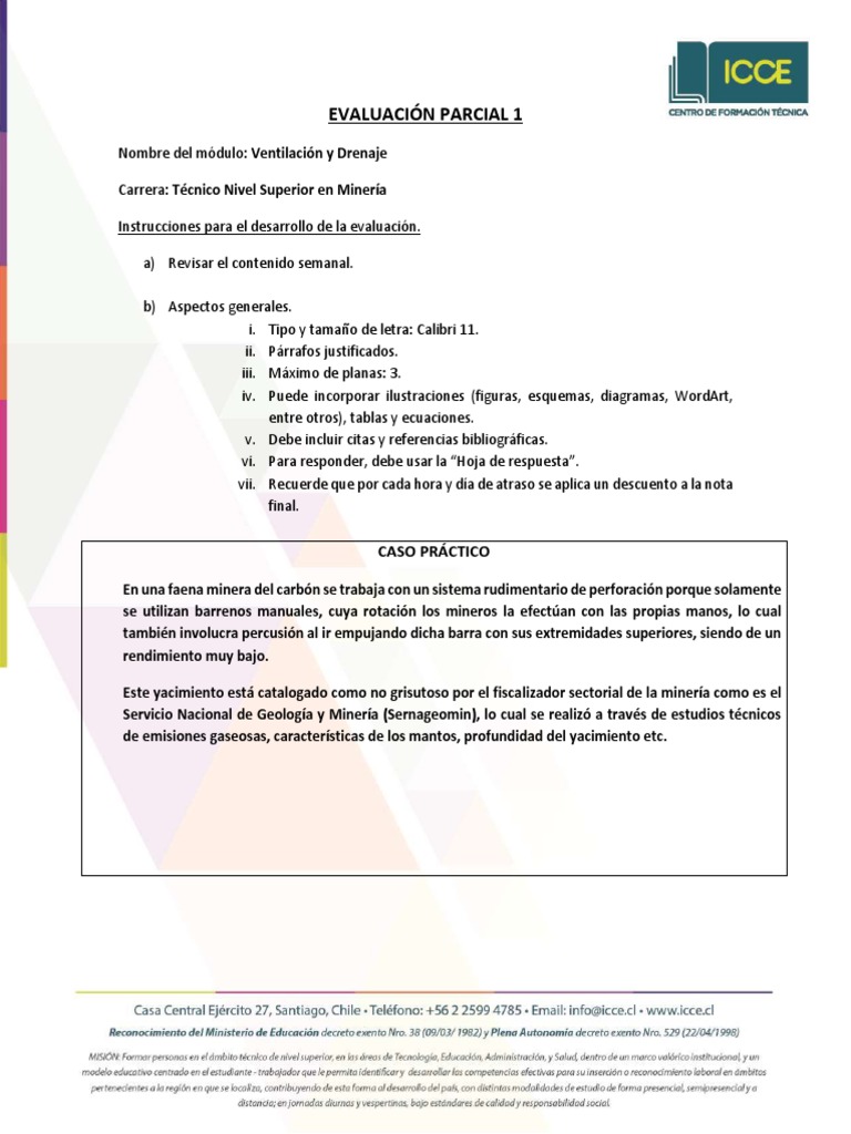 EVALUACIÓN PARCIAL 1 Ventilación y Drenaje PDF | PDF | Minería