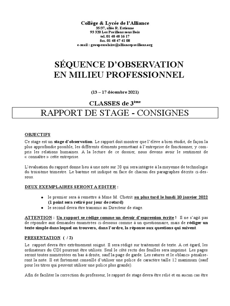 Rapport de Stage Plan Corrige | PDF