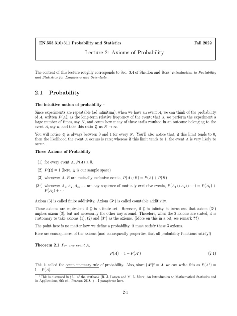 Lecture 02 | Download Free PDF | Empty Set | Probability Lecture 02 | Download Free PDF | Empty Set | Probability