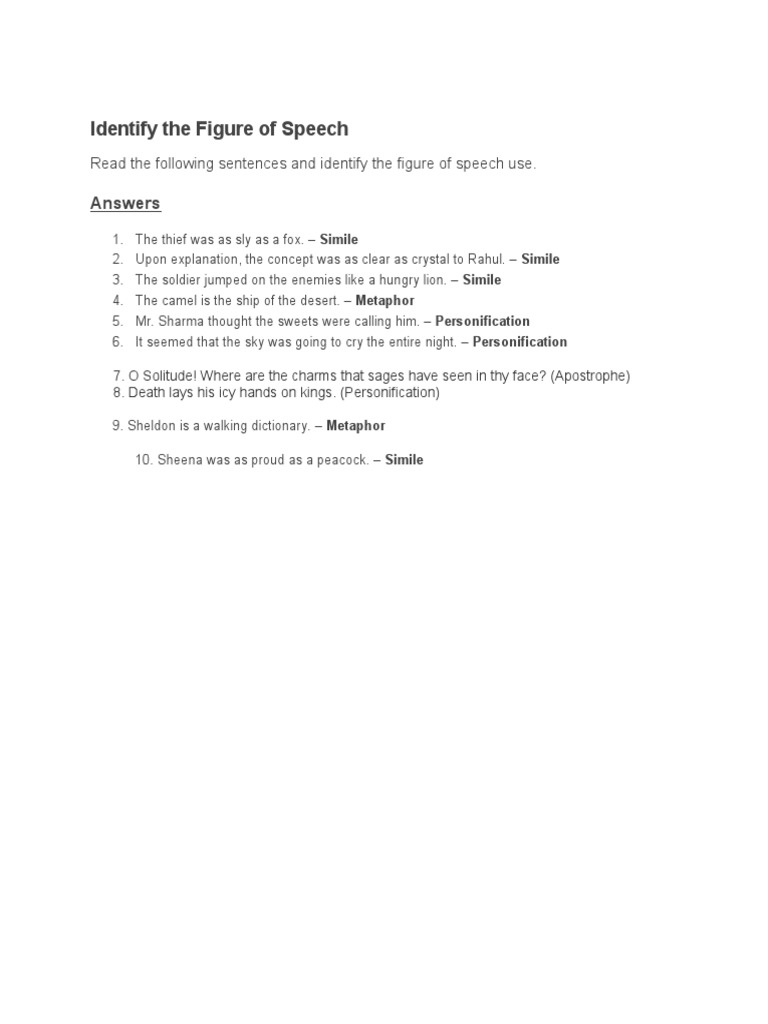 Identify The Figure of Speech | PDF | Language Arts & Discipline | Poetry