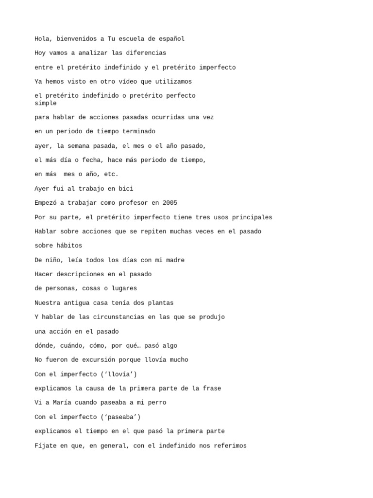 (Spanish) Aprender Español - Diferencias Entre El Pretérito Indefinido ...