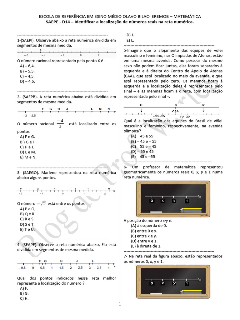 D14 (3 Série - EM - Mat.) - Blog Do Prof. Warles | PDF | Linha ...