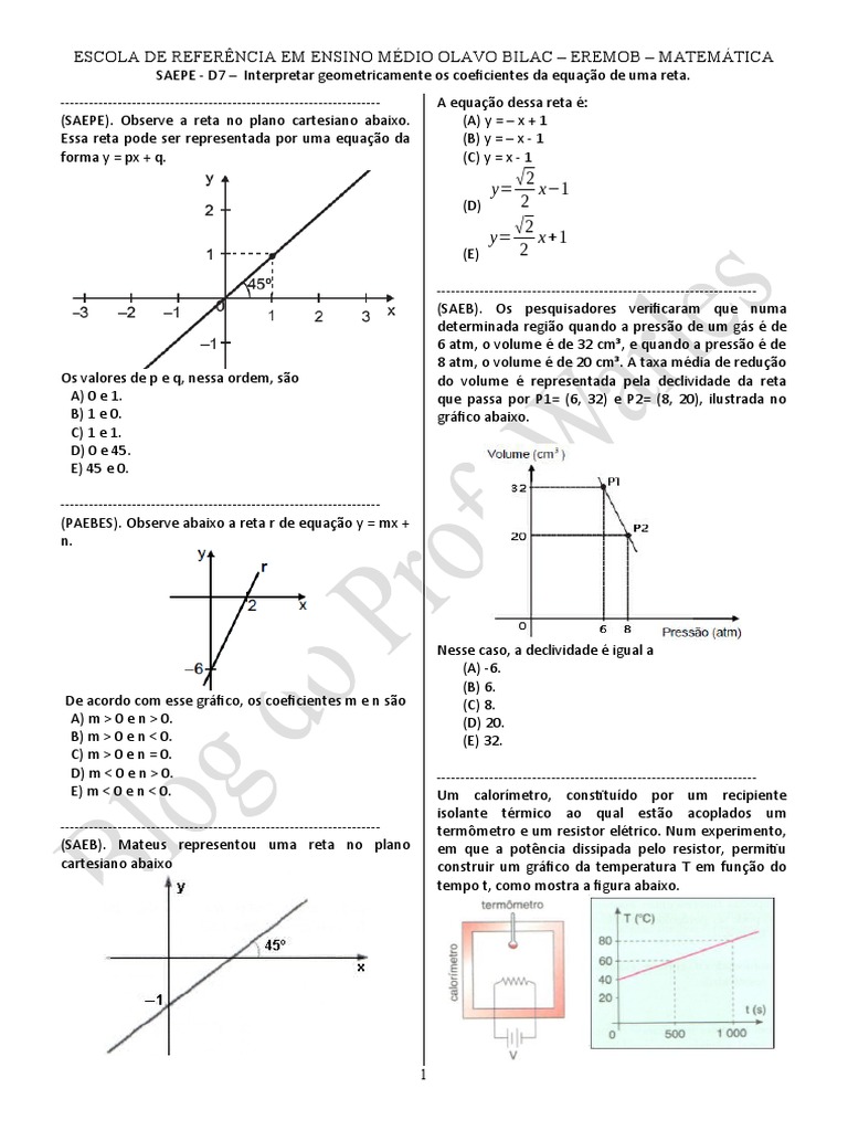 D7 (3 Série - EM - Mat.) - Blog Do Prof. Warles | PDF | Linha ...