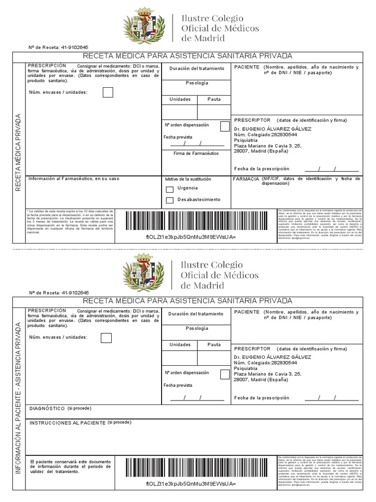 Receta Médica para Asistencia Sanitaria Privada: Ftolzt1E3Kpjb5Qnmu3M9Ewsua | PDF | Prescripción ...