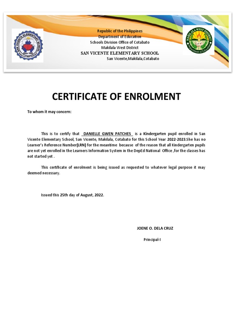SVES Certificate of Enrolment | PDF | Public Services | Human Life Stages