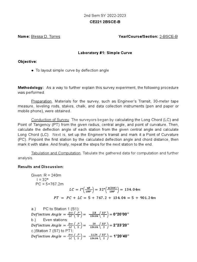 Blessa Final Laboratory #1 - Simple Curve | PDF