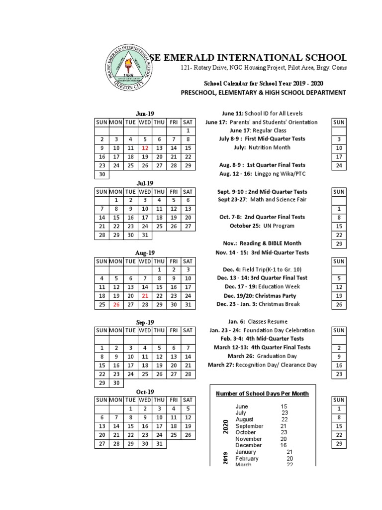 School Calendar 2019-2020 | PDF