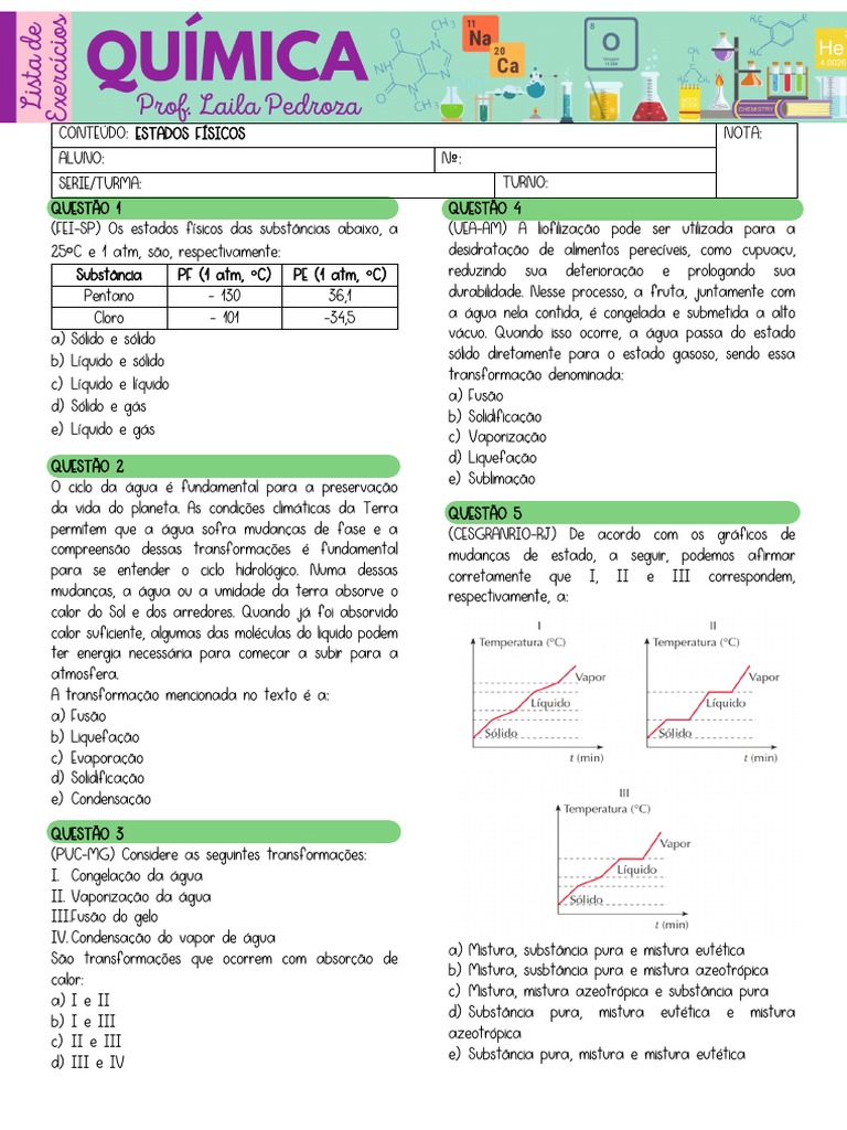 Lista 20de 20exerci CC 81cios 205 20 20estados 20fi CC 81sicos | PDF ...