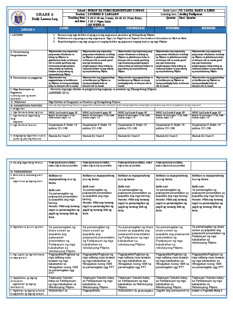 DLL Ap Week 3 Q1 2022-2023 | PDF
