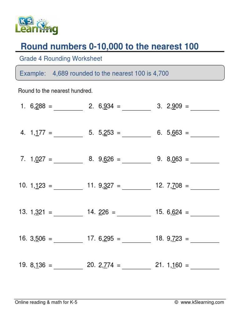Grade 4 Round 4 Digit Numbers Nearest 100 B | PDF