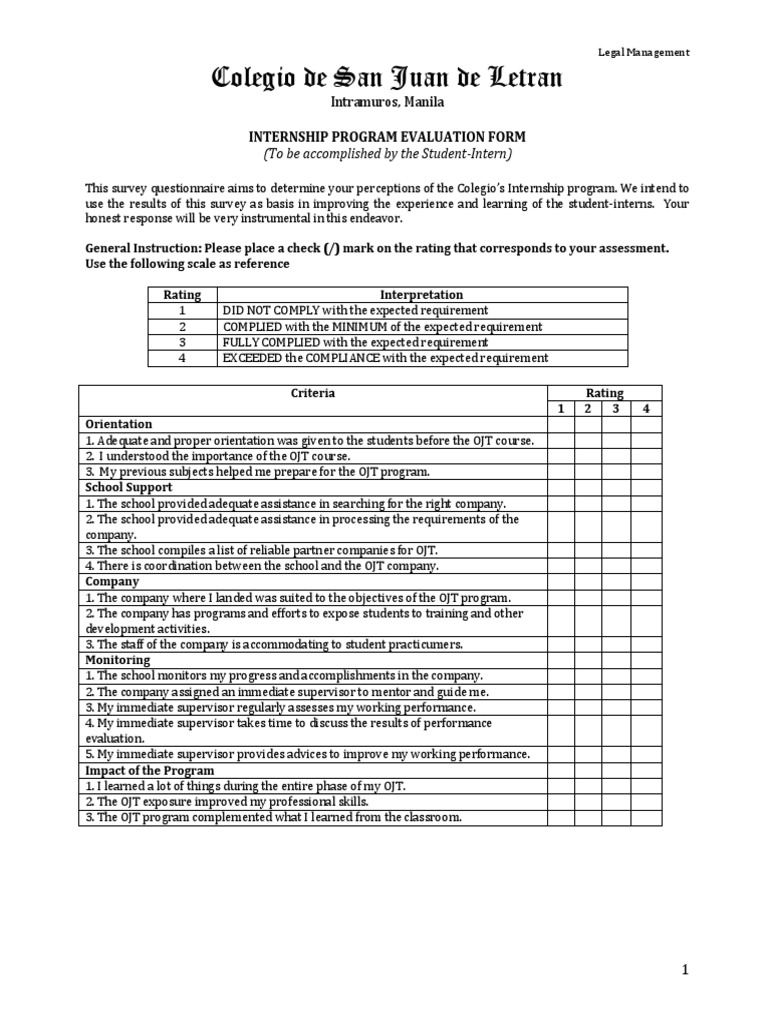 Internship Program Evaluatio Form | PDF | Program Evaluation | Cognition