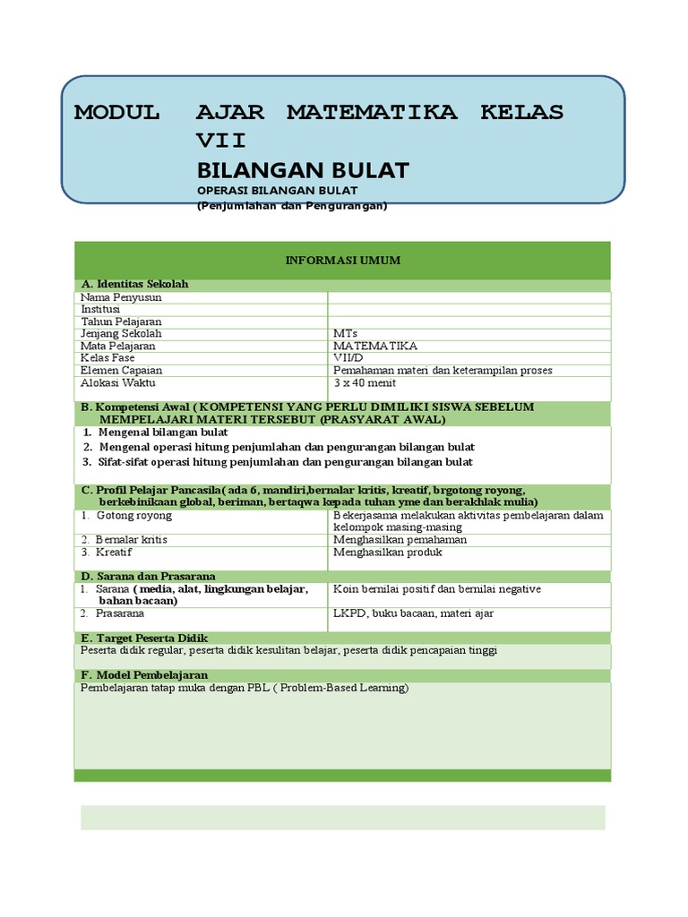 Modul Bilangan Bulat | PDF