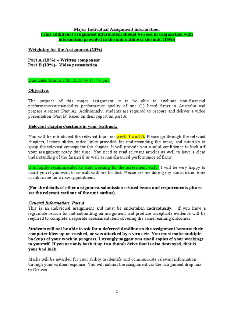 Individual Assignment Additional Information BDM G S1 2023 Updated March | PDF