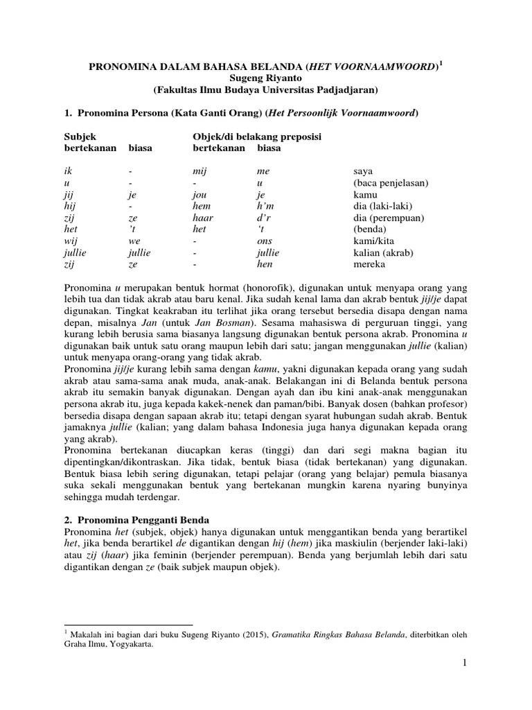 Pronomina Dalam Bahasa Belanda | PDF | Pengembangan Diri