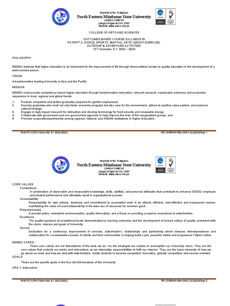 Syllabus BSMB Path Fit 3 New | PDF
