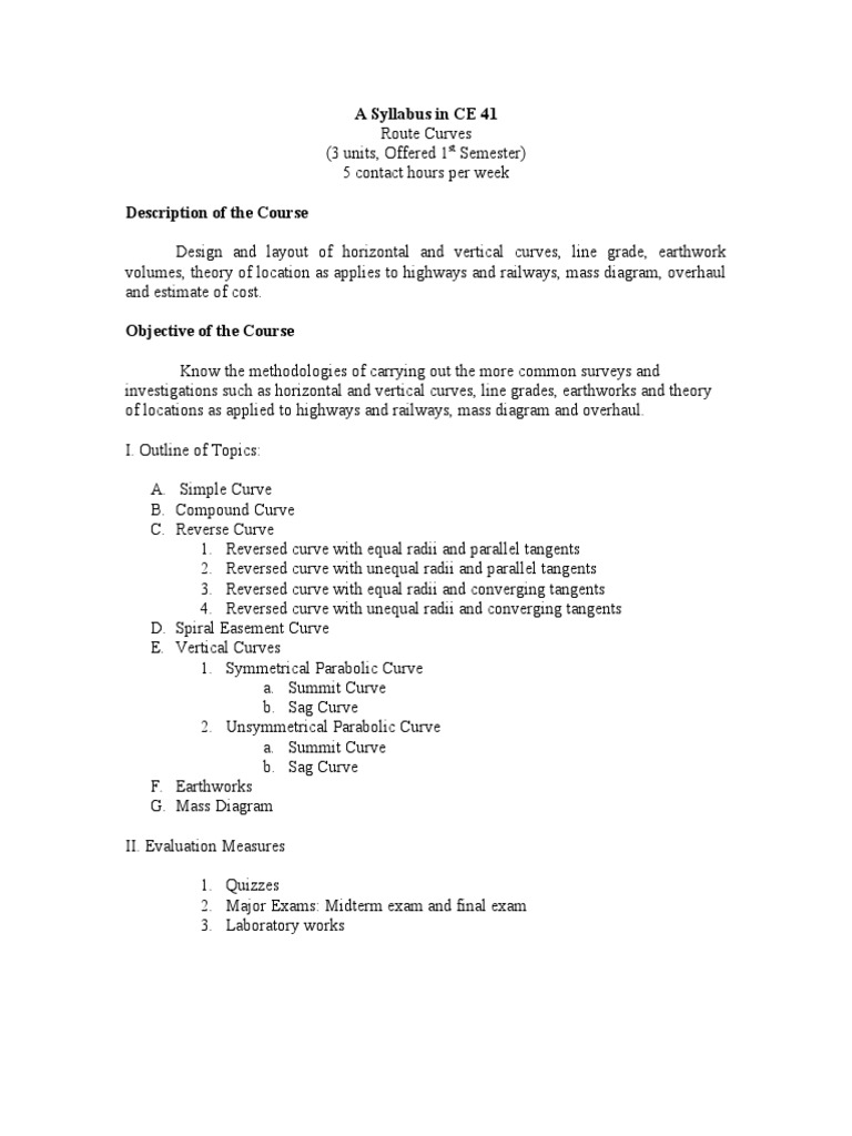 A Syllabus in CE 41 | PDF | Trigonometric Functions | Trigonometry