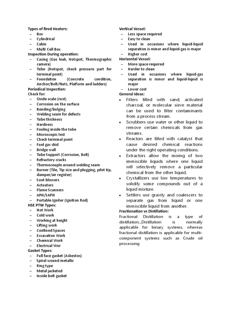 Cheat Sheet | PDF | Pipe (Fluid Conveyance) | Distillation
