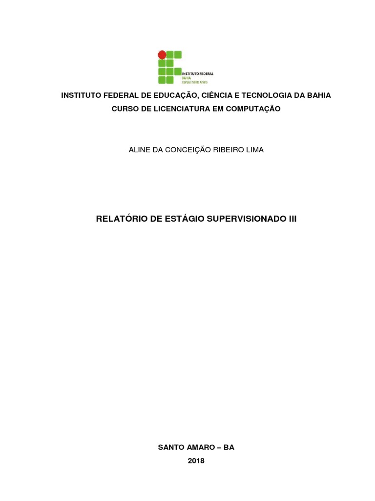 Relatorio de Estagio III Aline Lima | PDF | Pedagogia | Aprendizado