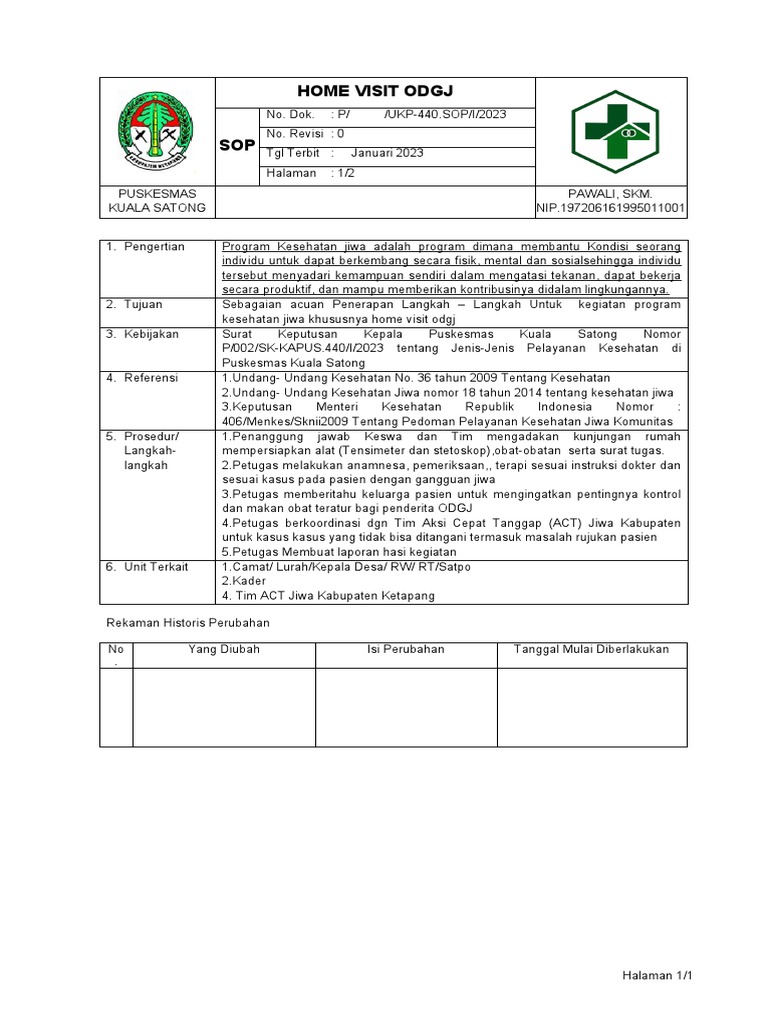 Sop Home Visit Odgj | PDF