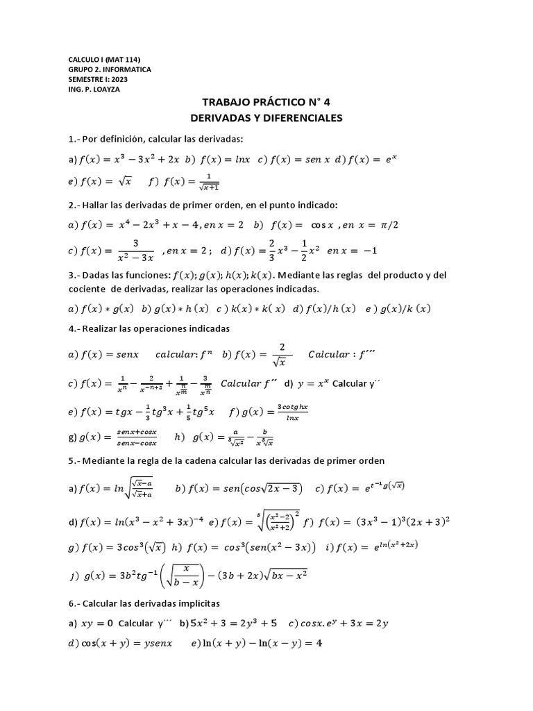 TP Derivadas 23 F | PDF | Matemáticas | Análisis matemático