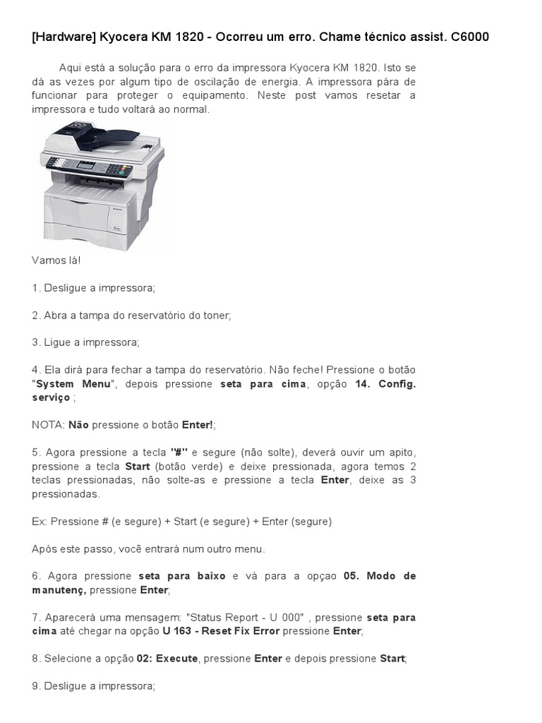 Reset KM 1820 Erro C6000 | PDF