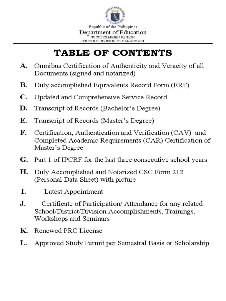 Table-Of-Content Format | PDF
