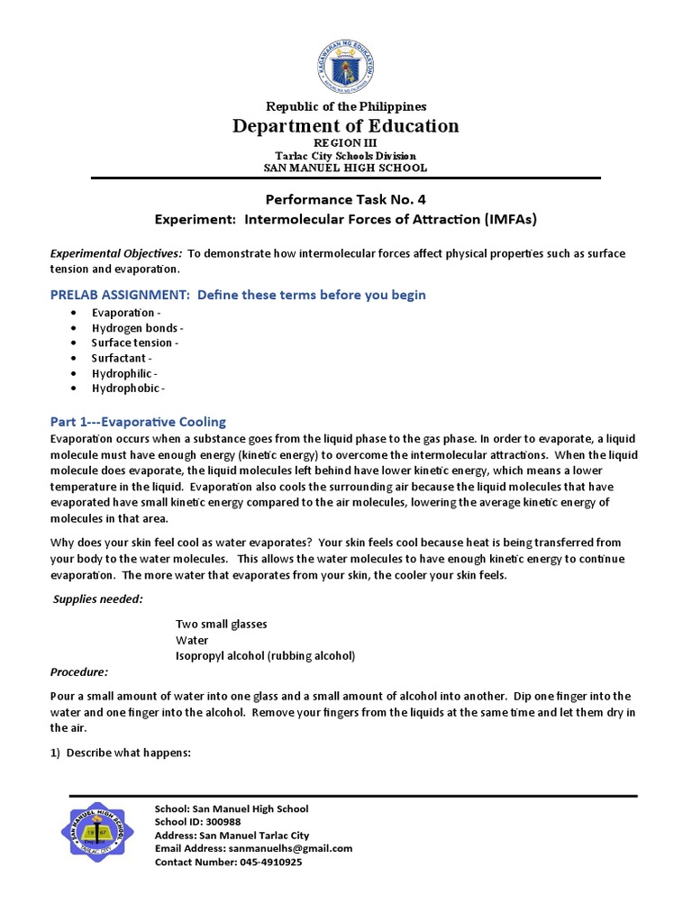 Physical Science Performance Task No. 4 | PDF | Evaporation | Liquids