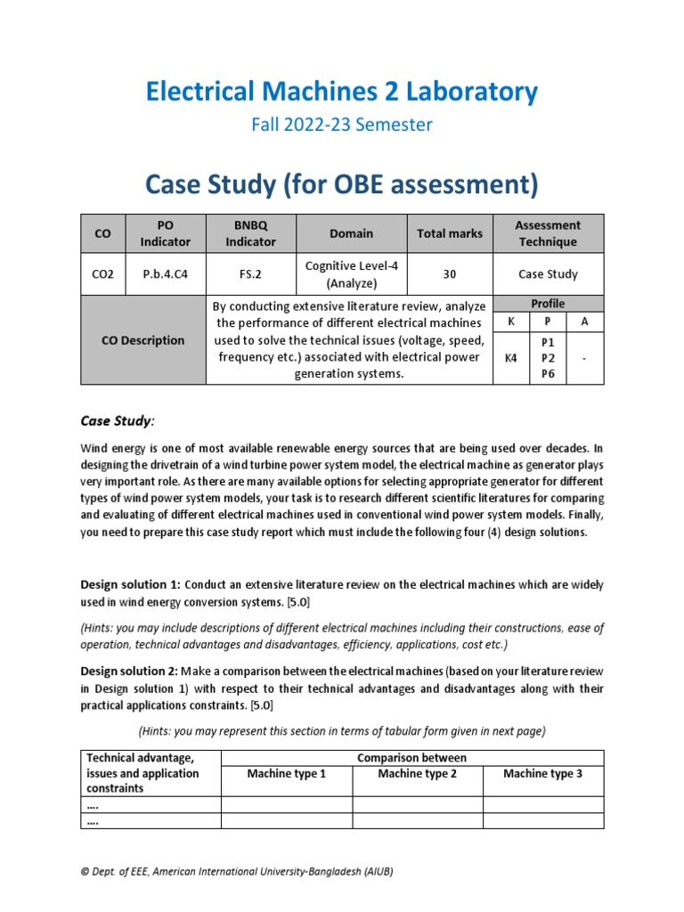 EM2 Lab - OBE Case Study With Rubrics (For CO2) - Fall - 2022 - 2023 PDF | PDF