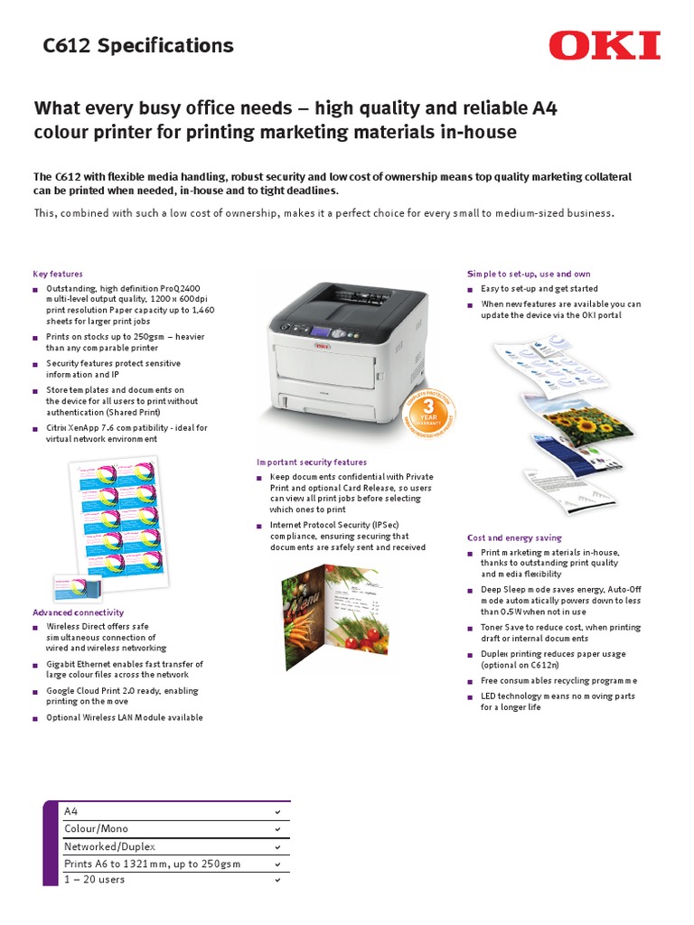 C612 Specification Sheet tcm90-71922 | Download Free PDF | Printer ...