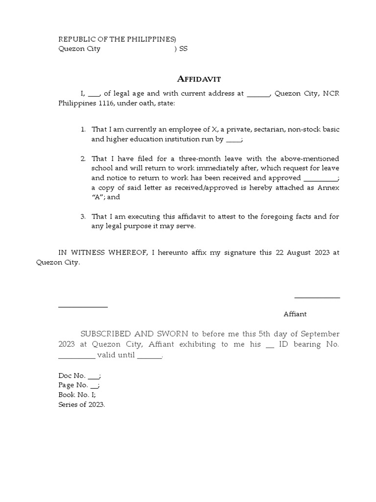Affidavit - Return To Work PH | PDF | Law