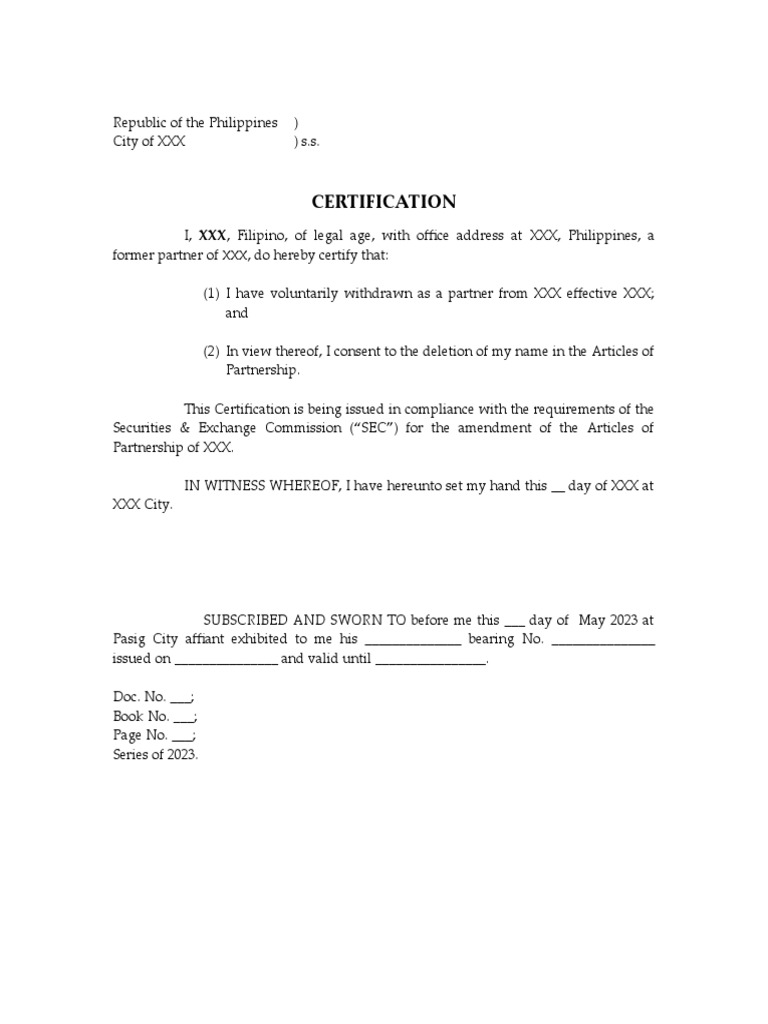 Withdrawal - Resignation Partner - Law Firm | PDF | Law
