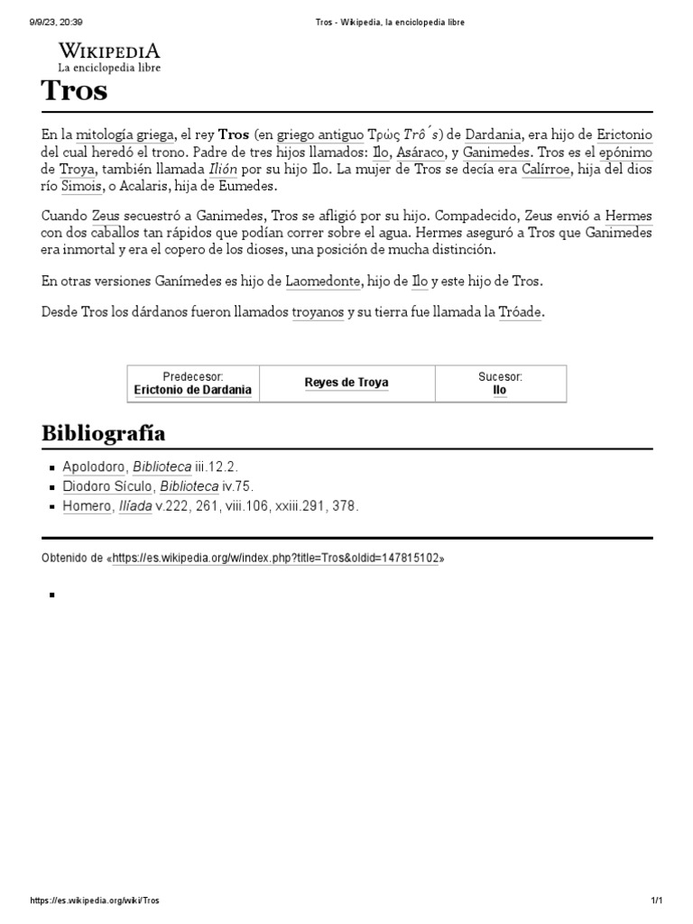 Tros - Wikipedia, La Enciclopedia Libre | PDF | Ciencias sociales | Historia