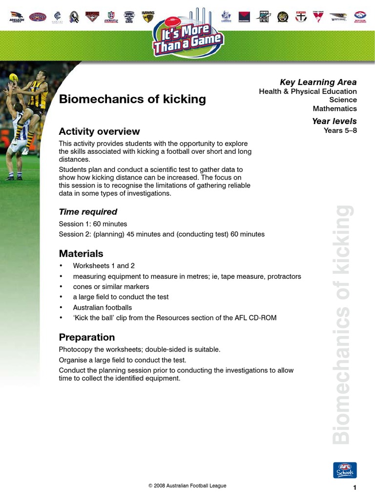 Kicking Worksheet 1 | PDF | Australian Rules Football | Data