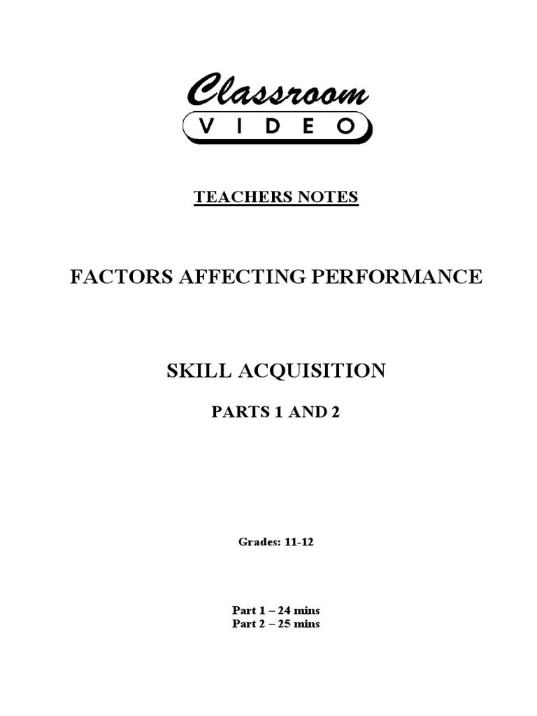 Skill Acquisition Worksheet 1 | PDF | Learning | Skeletal Muscle