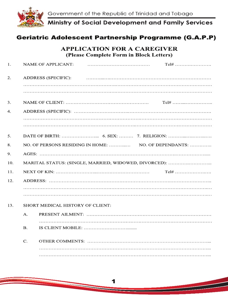 GAPP Application For A Caregiver | PDF