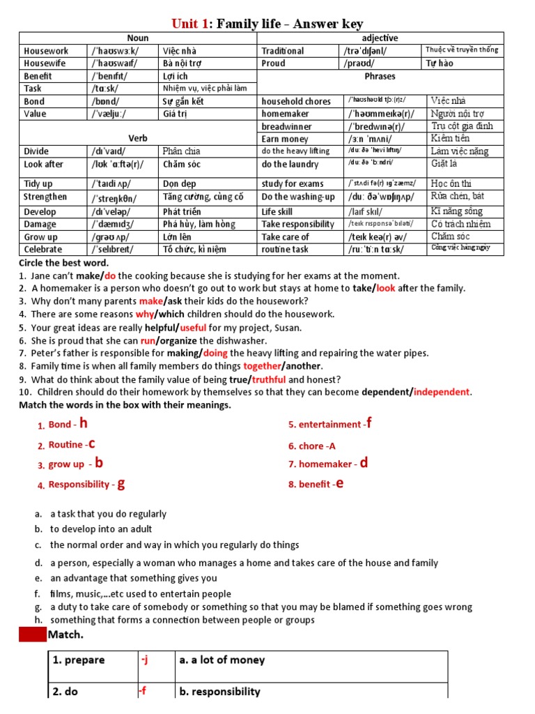 Unit 1 Answer Key | PDF | Living Arrangements | Linguistics