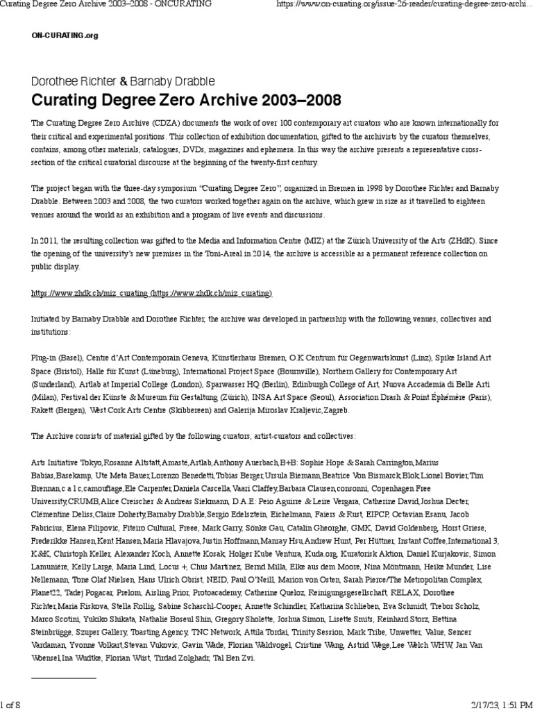 Curating Degree Zero Archive 2003-2008 - ONCURATING | PDF | Museology | Cultural Education