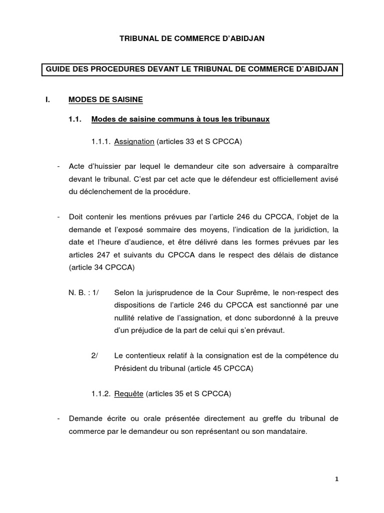 Guide des procédures au tribunal d'Abidjan | PDF | Compétence | Loi ...