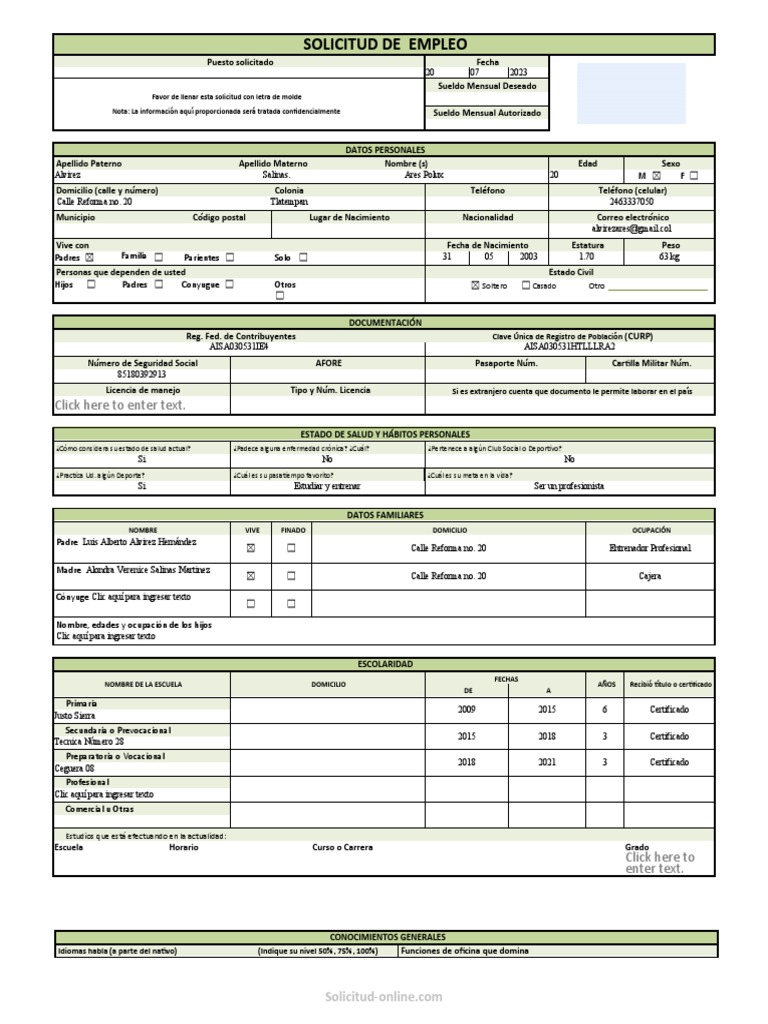 Solicitud de Empleo Editable PDF | PDF