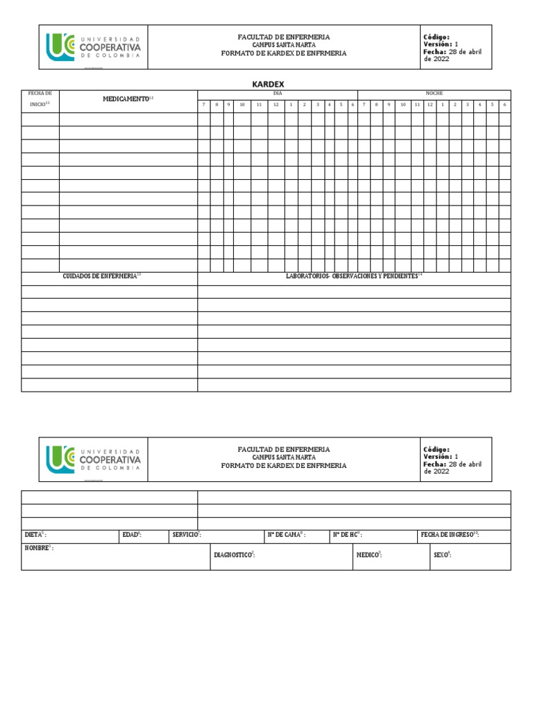 Formato de Kardex de Enfermería | PDF | Enfermería | Medicamentos con ...