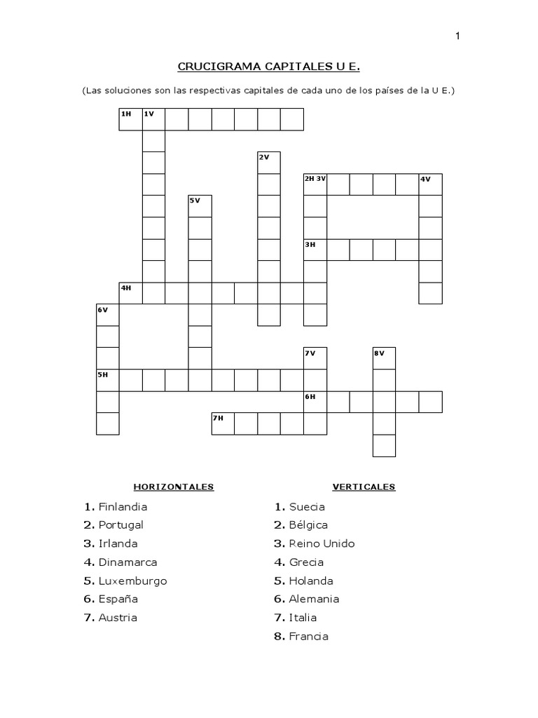 Crucigrama Capitales de Europa 1 | PDF